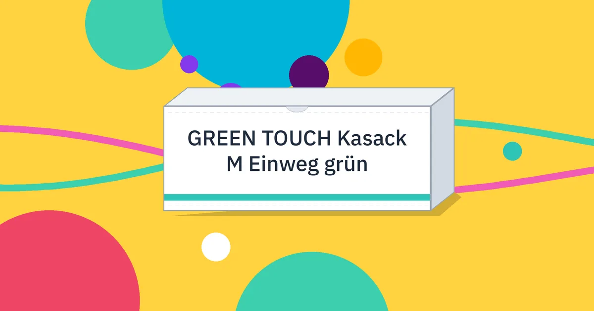 Symbolbild: Packung mit der Aufschrift GREEN TOUCH Kasack M Einweg grün (PZN 04702638) – Verfügbarkeit und Bezug in Apotheken in Frankfurt am Main