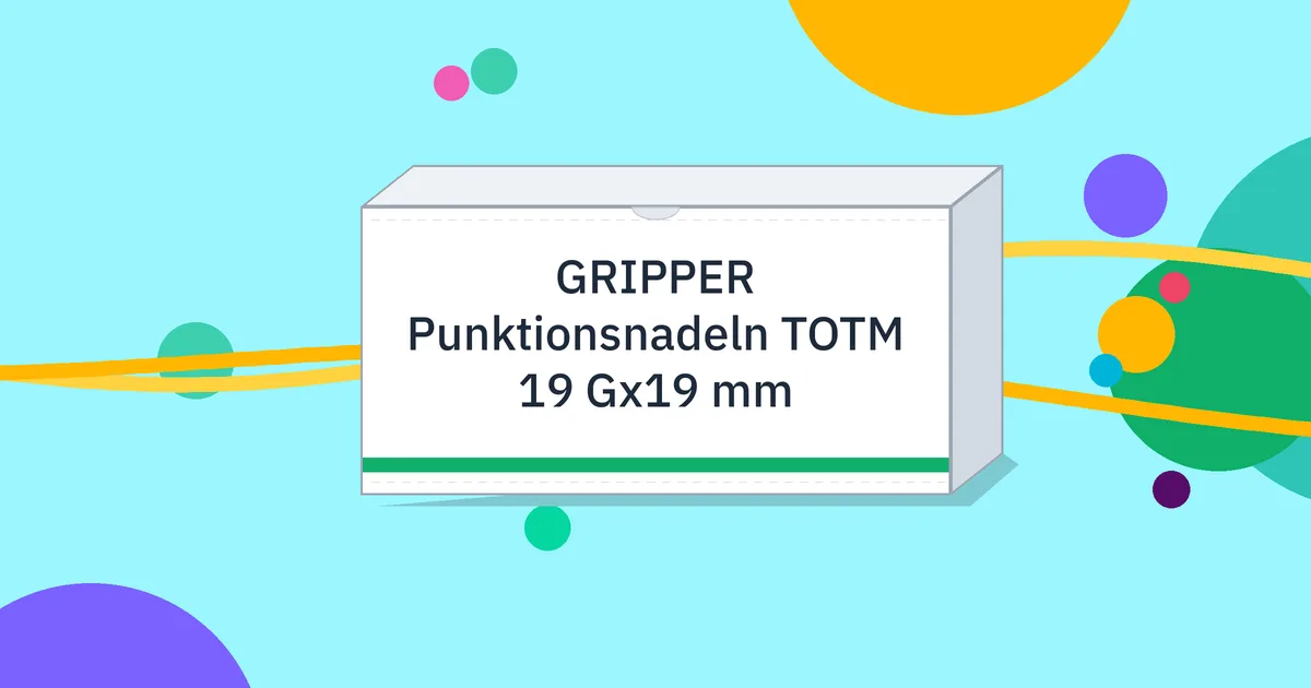 Symbolbild: Packung mit der Aufschrift GRIPPER Punktionsnadeln TOTM 19 Gx19 mm (PZN 06101044) – Verfügbarkeit und Bezug in Apotheken in Frankfurt am Main