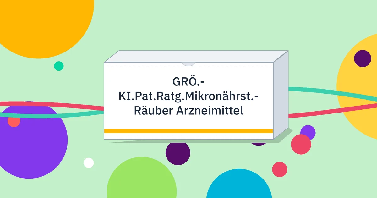 Symbolbild: Packung mit der Aufschrift GRÖ.-KI.Pat.Ratg.Mikronährst.-Räuber Arzneimittel (PZN 13655872) – Verfügbarkeit und Bezug in Apotheken in Frankfurt am Main