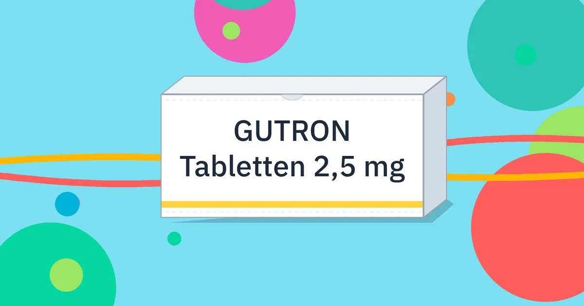 Symbolbild: Packung mit der Aufschrift GUTRON Tabletten 2,5 mg (PZN 15888698) – Verfügbarkeit und Bezug in Apotheken in Frankfurt am Main