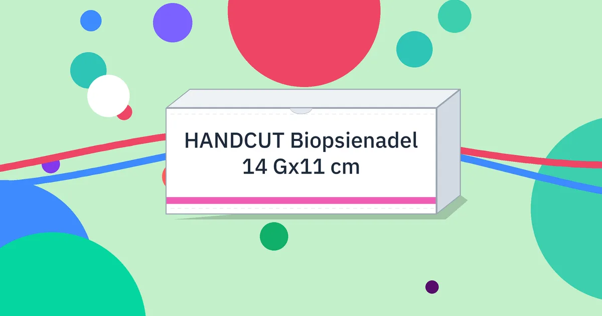 Symbolbild: Packung mit der Aufschrift HANDCUT Biopsienadel 14 Gx11 cm (PZN 16921529) – Verfügbarkeit und Bezug in Apotheken in Frankfurt am Main
