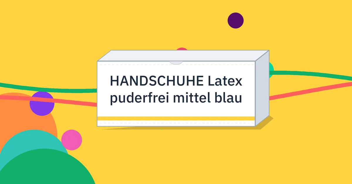Symbolbild: Packung mit der Aufschrift HANDSCHUHE Latex puderfrei mittel blau (PZN 04650290) – Verfügbarkeit und Bezug in Apotheken in Frankfurt am Main