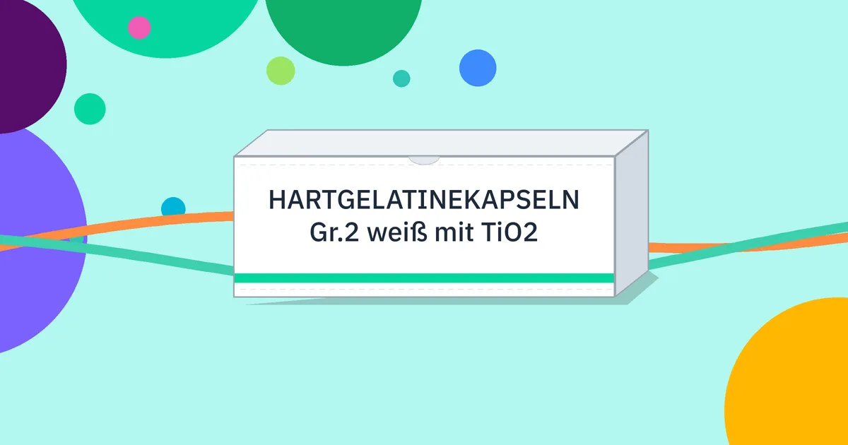 Symbolbild: Packung mit der Aufschrift HARTGELATINEKAPSELN Gr.2 weiß mit TiO2 (PZN 18770371) – Verfügbarkeit und Bezug in Apotheken in Frankfurt am Main