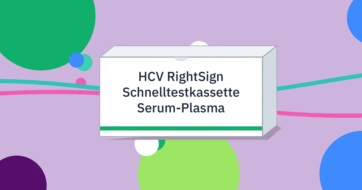 Symbolbild: Packung mit der Aufschrift HCV RightSign Schnelltestkassette Serum-Plasma (PZN 16332655) – Verfügbarkeit und Bezug in Apotheken in Frankfurt am Main