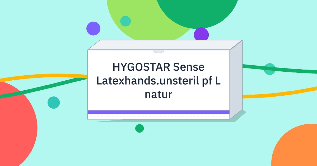 Symbolbild: Packung mit der Aufschrift HYGOSTAR Sense Latexhands.unsteril pf L natur (PZN 20772756) – Verfügbarkeit und Bezug in Apotheken in Frankfurt am Main