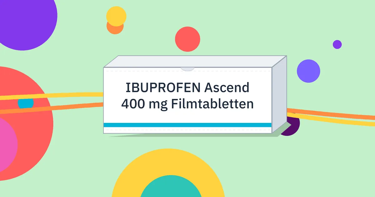 Symbolbild: Packung mit der Aufschrift IBUPROFEN Ascend 400 mg Filmtabletten (PZN 16127145) – Verfügbarkeit und Bezug in Apotheken in Frankfurt am Main