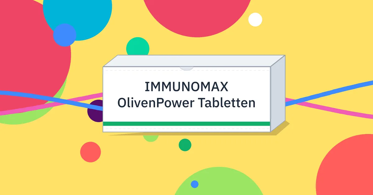 Symbolbild: Packung mit der Aufschrift IMMUNOMAX OlivenPower Tabletten (PZN 14404155) – Verfügbarkeit und Bezug in Apotheken in Frankfurt am Main