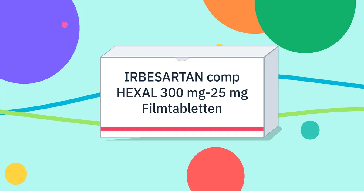 Symbolbild: Packung mit der Aufschrift IRBESARTAN comp HEXAL 300 mg-25 mg Filmtabletten (PZN 09672155) – Verfügbarkeit und Bezug in Apotheken in Frankfurt am Main