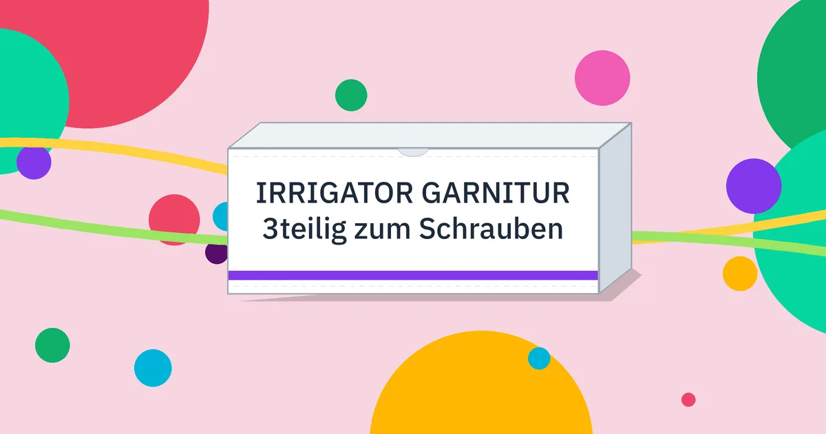Symbolbild: Packung mit der Aufschrift IRRIGATOR GARNITUR 3teilig zum Schrauben (PZN 00013391) – Verfügbarkeit und Bezug in Apotheken in Frankfurt am Main