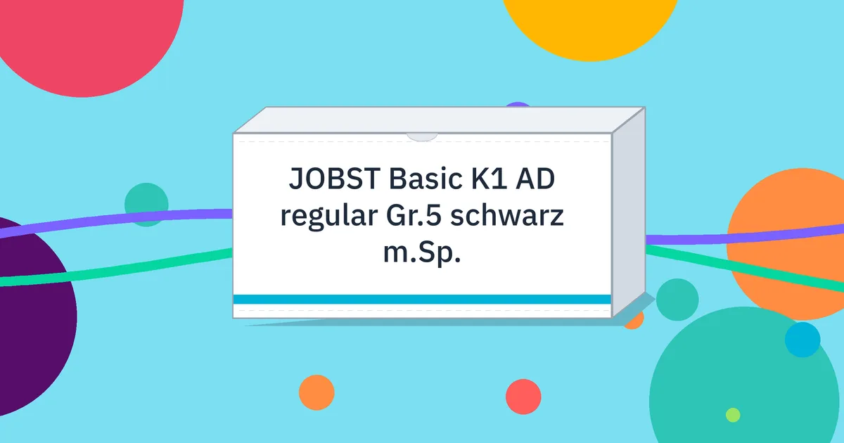 Symbolbild: Packung mit der Aufschrift JOBST Basic K1 AD regular Gr.5 schwarz m.Sp. (PZN 15310930) – Verfügbarkeit und Bezug in Apotheken in Frankfurt am Main