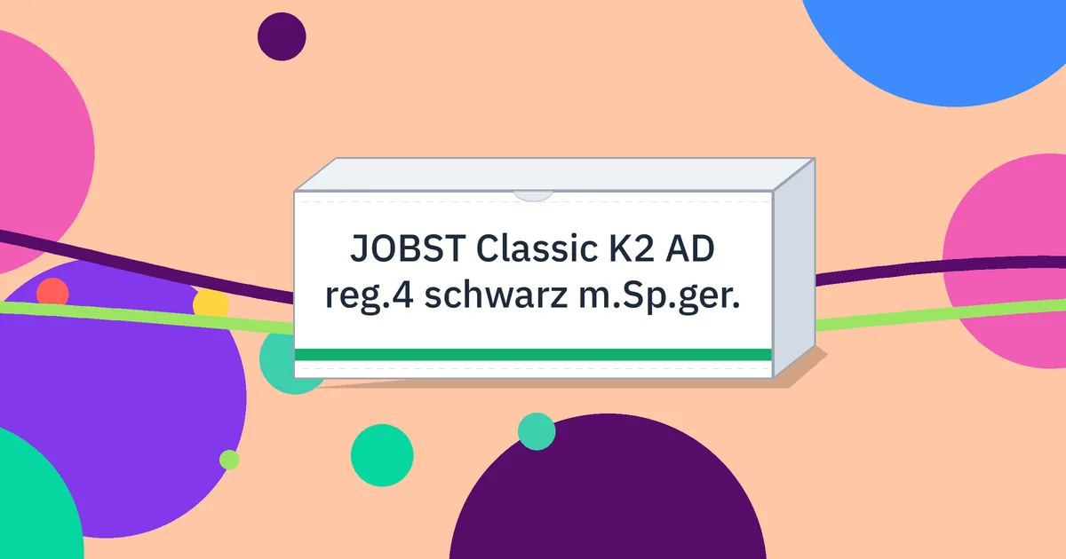 Symbolbild: Packung mit der Aufschrift JOBST Classic K2 AD reg.4 schwarz m.Sp.ger. (PZN 10726258) – Verfügbarkeit und Bezug in Apotheken in Frankfurt am Main