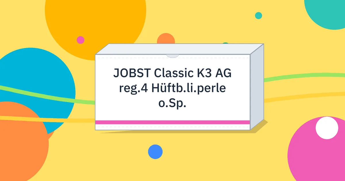 Symbolbild: Packung mit der Aufschrift JOBST Classic K3 AG reg.4 Hüftb.li.perle o.Sp. (PZN 13075548) – Verfügbarkeit und Bezug in Apotheken in Frankfurt am Main
