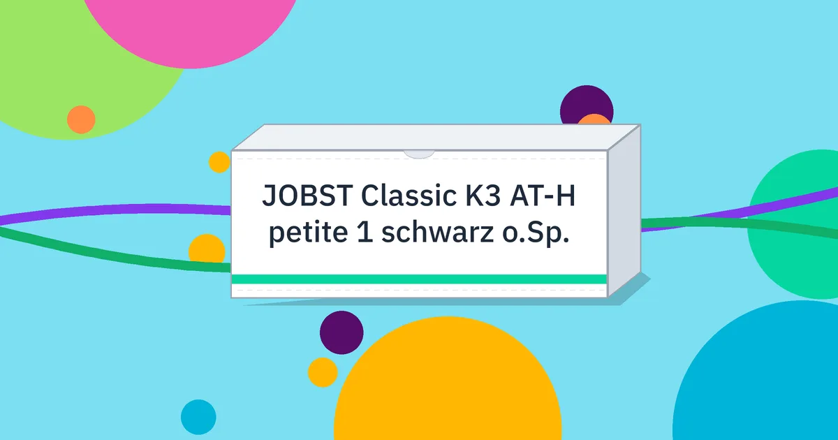 Symbolbild: Packung mit der Aufschrift JOBST Classic K3 AT-H petite 1 schwarz o.Sp. (PZN 13077004) – Verfügbarkeit und Bezug in Apotheken in Frankfurt am Main