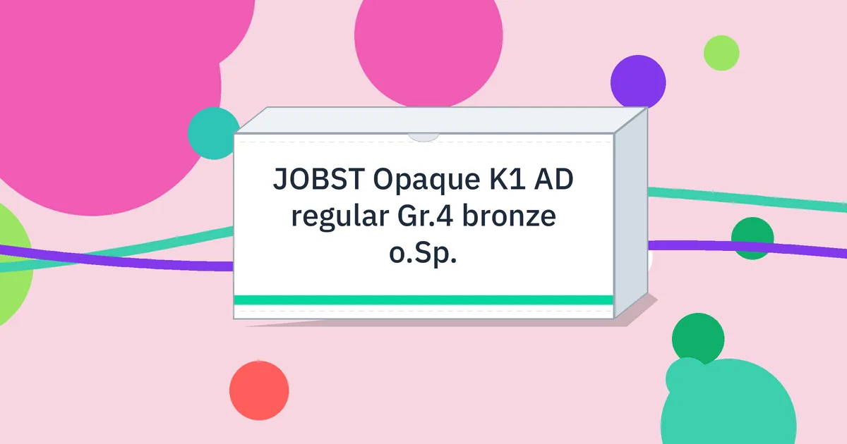Symbolbild: Packung mit der Aufschrift JOBST Opaque K1 AD regular Gr.4 bronze o.Sp. (PZN 13082229) – Verfügbarkeit und Bezug in Apotheken in Frankfurt am Main