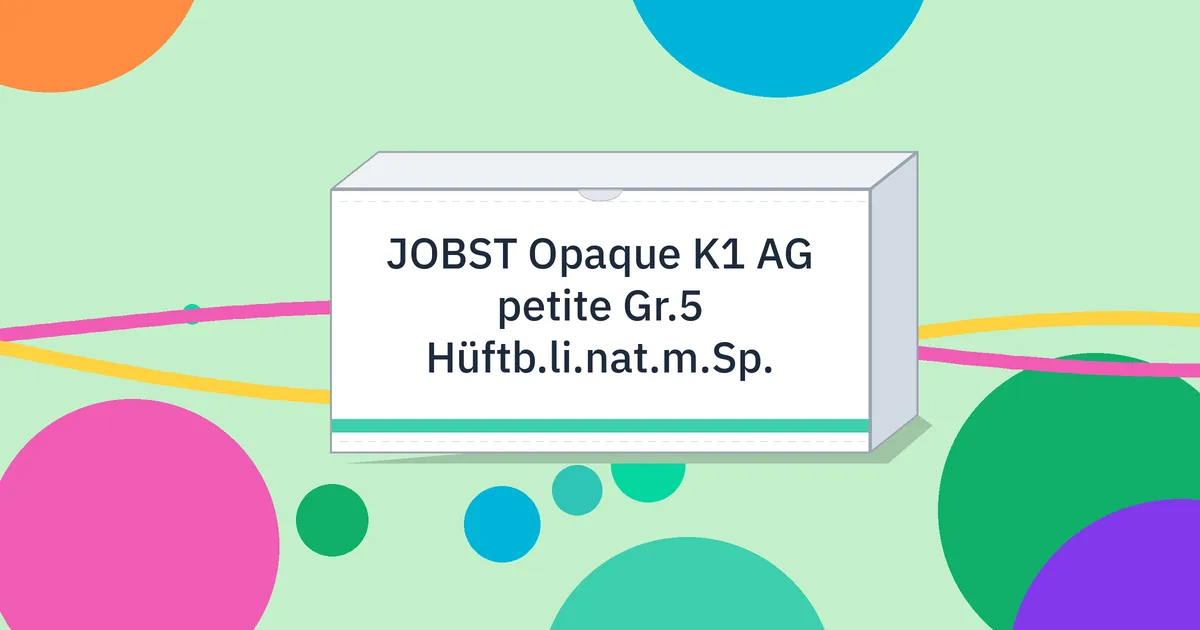 Symbolbild: Packung mit der Aufschrift JOBST Opaque K1 AG petite Gr.5 Hüftb.li.nat.m.Sp. (PZN 13097685) – Verfügbarkeit und Bezug in Apotheken in Frankfurt am Main