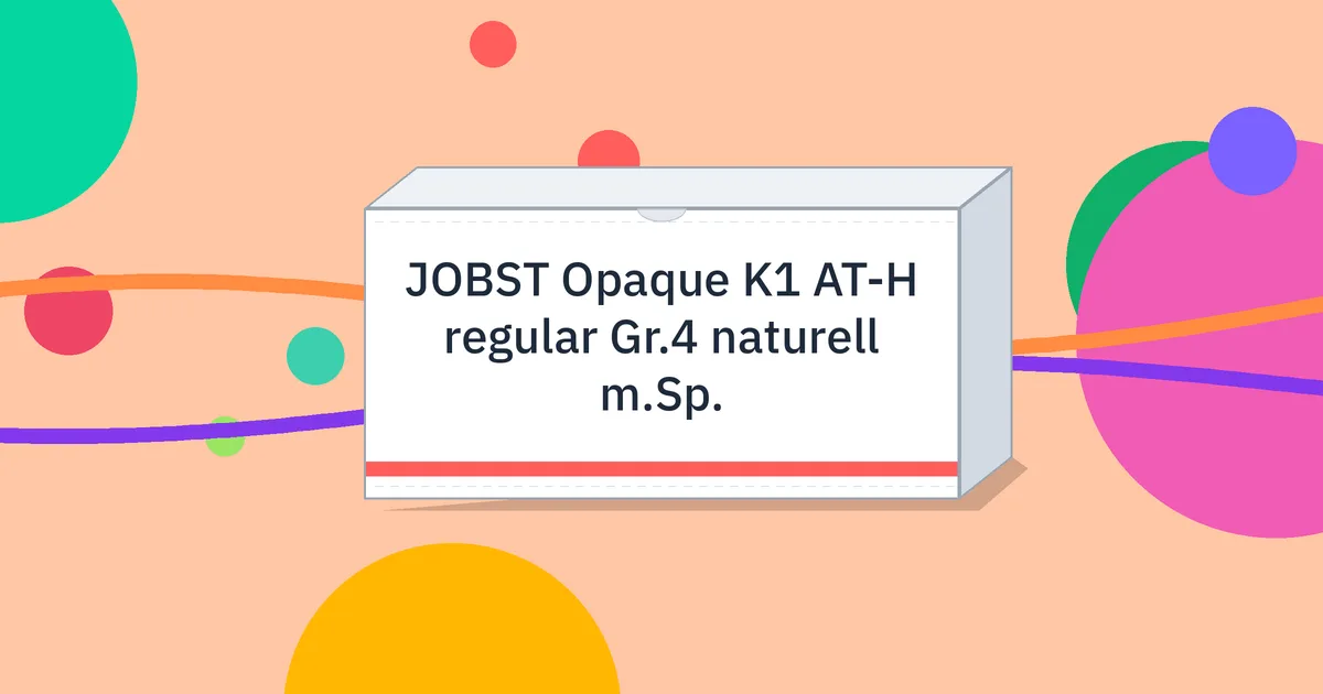 Symbolbild: Packung mit der Aufschrift JOBST Opaque K1 AT-H regular Gr.4 naturell m.Sp. (PZN 13105367) – Verfügbarkeit und Bezug in Apotheken in Frankfurt am Main