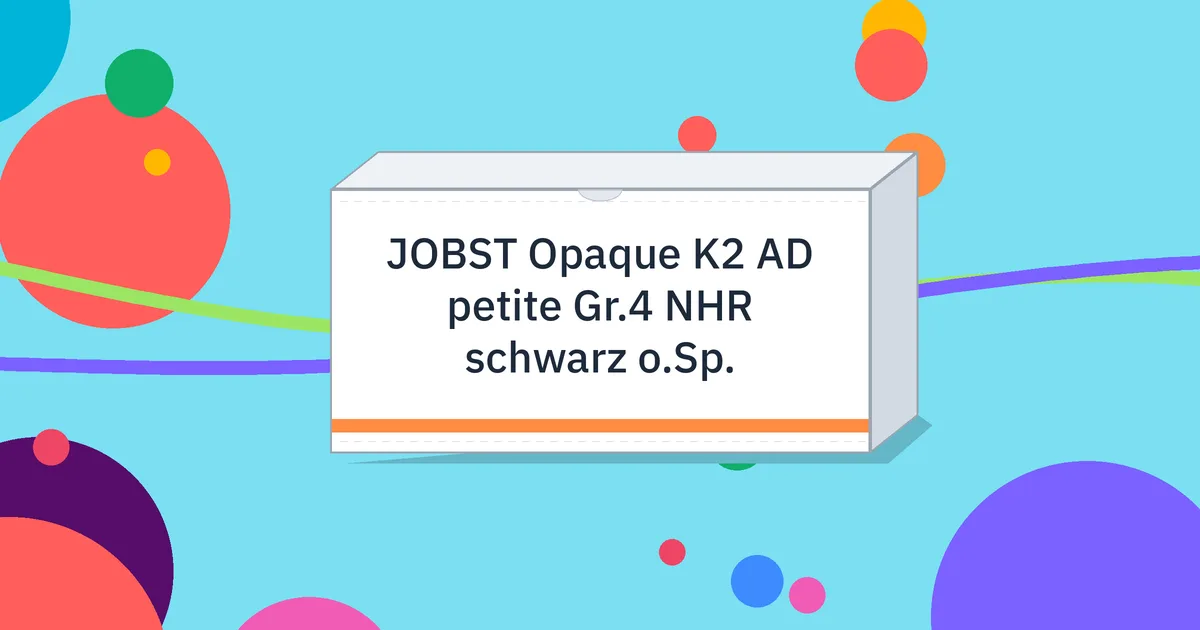 Symbolbild: Packung mit der Aufschrift JOBST Opaque K2 AD petite Gr.4 NHR schwarz o.Sp. (PZN 13109922) – Verfügbarkeit und Bezug in Apotheken in Frankfurt am Main
