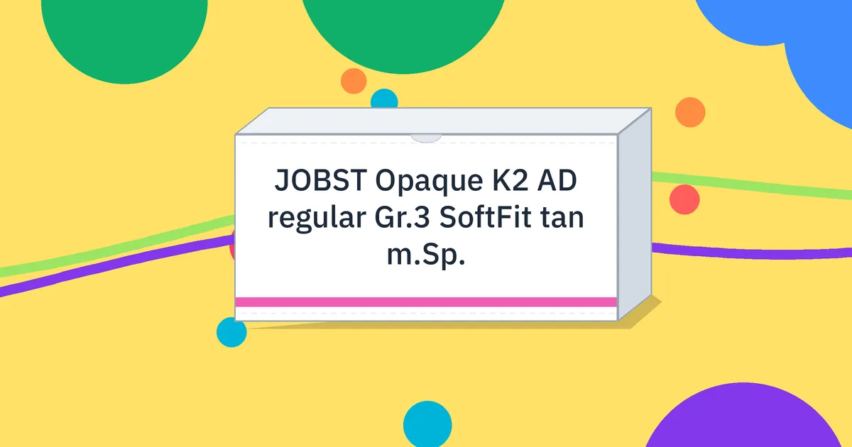 Symbolbild: Packung mit der Aufschrift JOBST Opaque K2 AD regular Gr.3 SoftFit tan m.Sp. (PZN 16277962) – Verfügbarkeit und Bezug in Apotheken in Frankfurt am Main
