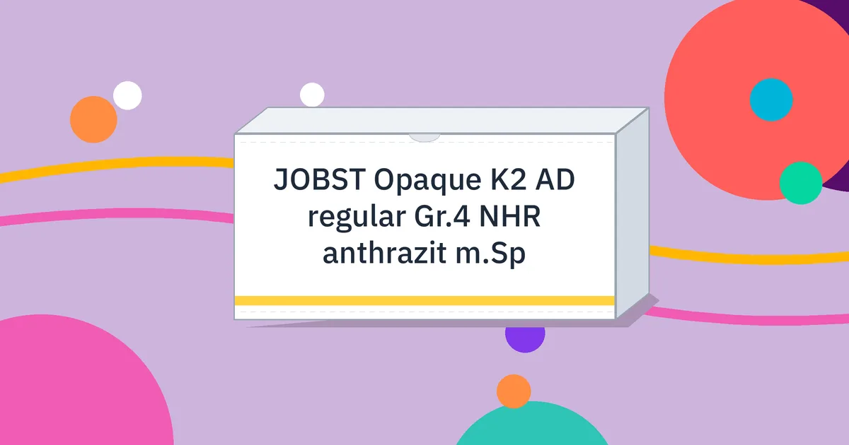 Symbolbild: Packung mit der Aufschrift JOBST Opaque K2 AD regular Gr.4 NHR anthrazit m.Sp (PZN 16278430) – Verfügbarkeit und Bezug in Apotheken in Frankfurt am Main