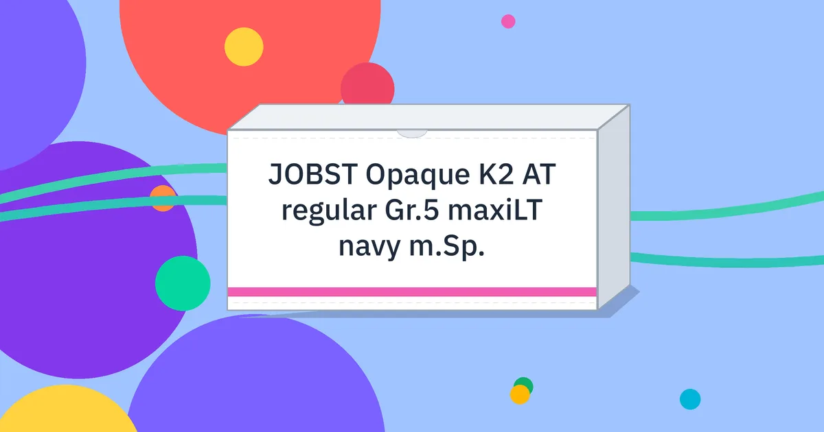 Symbolbild: Packung mit der Aufschrift JOBST Opaque K2 AT regular Gr.5 maxiLT navy m.Sp. (PZN 13121596) – Verfügbarkeit und Bezug in Apotheken in Frankfurt am Main