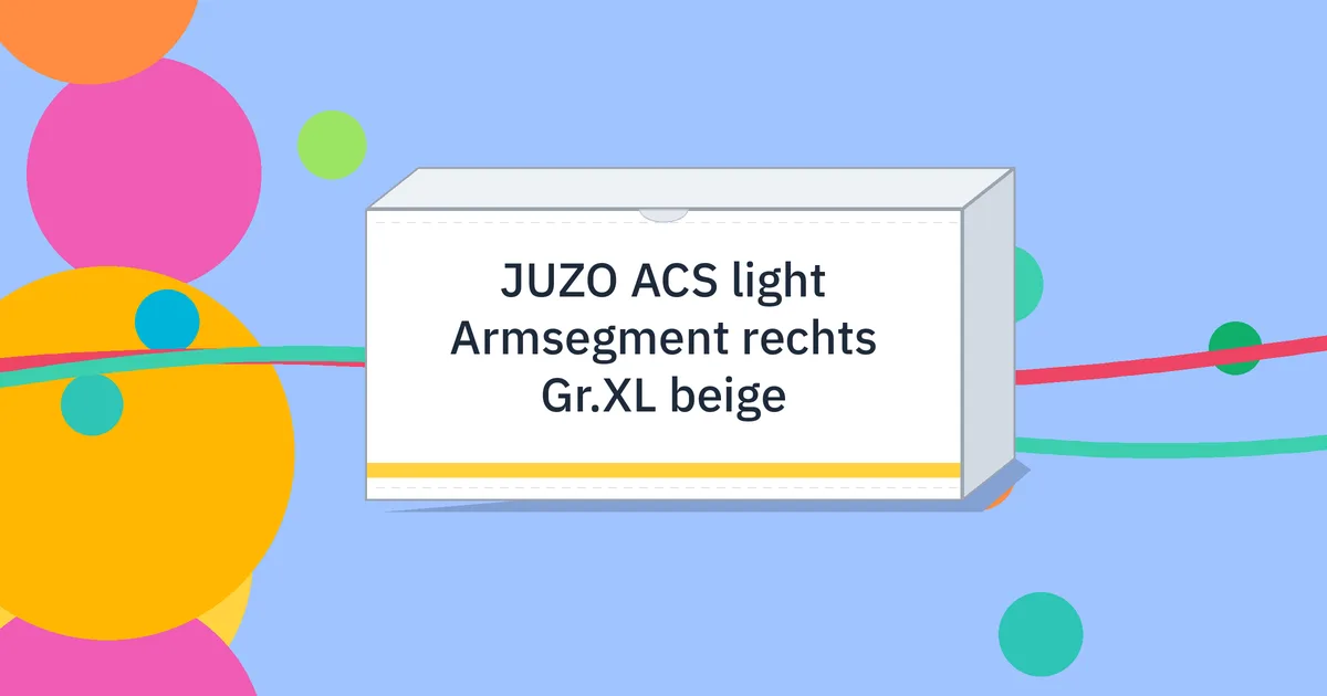 Symbolbild: Packung mit der Aufschrift JUZO ACS light Armsegment rechts Gr.XL beige (PZN 13891733) – Verfügbarkeit und Bezug in Apotheken in Frankfurt am Main