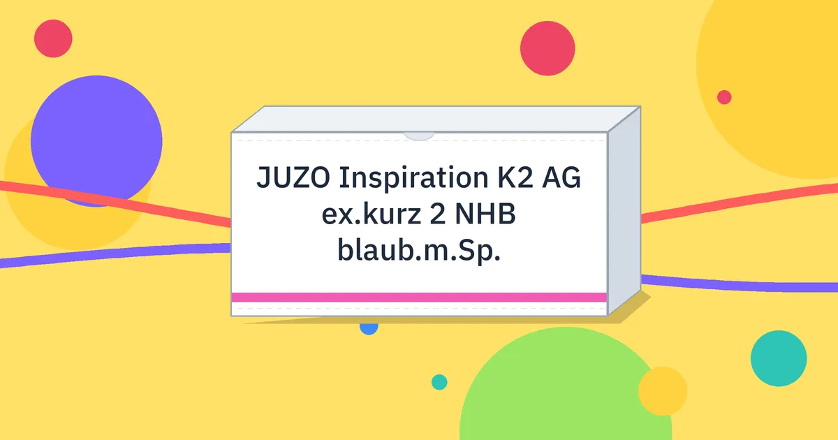Symbolbild: Packung mit der Aufschrift JUZO Inspiration K2 AG ex.kurz 2 NHB blaub.m.Sp. (PZN 14962091) – Verfügbarkeit und Bezug in Apotheken in Frankfurt am Main