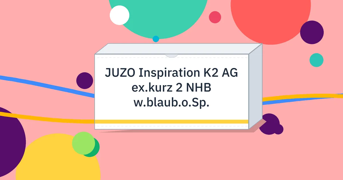 Symbolbild: Packung mit der Aufschrift JUZO Inspiration K2 AG ex.kurz 2 NHB w.blaub.o.Sp. (PZN 14962062) – Verfügbarkeit und Bezug in Apotheken in Frankfurt am Main