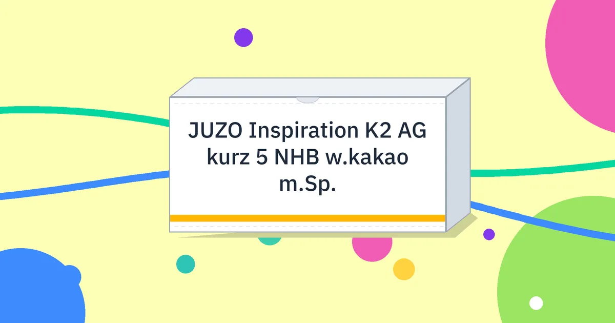 Symbolbild: Packung mit der Aufschrift JUZO Inspiration K2 AG kurz 5 NHB w.kakao m.Sp. (PZN 14949699) – Verfügbarkeit und Bezug in Apotheken in Frankfurt am Main