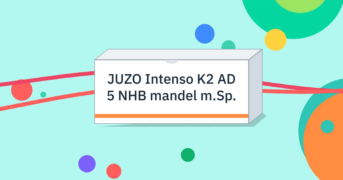 Symbolbild: Packung mit der Aufschrift JUZO Intenso K2 AD 5 NHB mandel m.Sp. (PZN 18609931) – Verfügbarkeit und Bezug in Apotheken in Frankfurt am Main