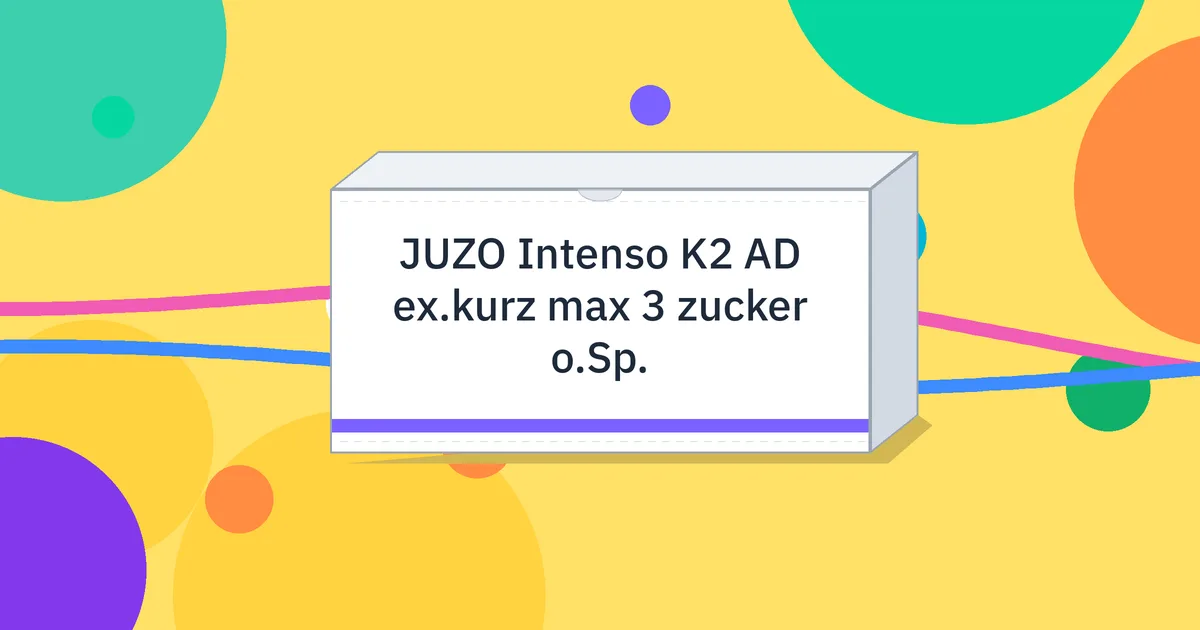 Symbolbild: Packung mit der Aufschrift JUZO Intenso K2 AD ex.kurz max 3 zucker o.Sp. (PZN 18617215) – Verfügbarkeit und Bezug in Apotheken in Frankfurt am Main