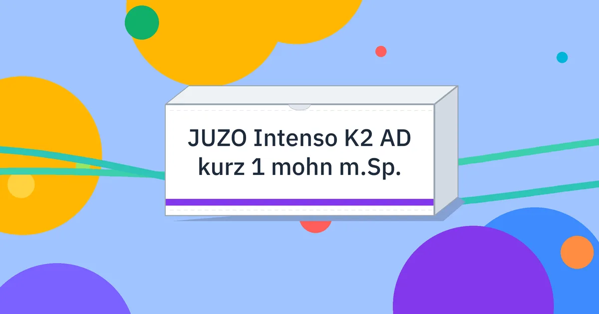 Symbolbild: Packung mit der Aufschrift JUZO Intenso K2 AD kurz 1 mohn m.Sp. (PZN 18607613) – Verfügbarkeit und Bezug in Apotheken in Frankfurt am Main