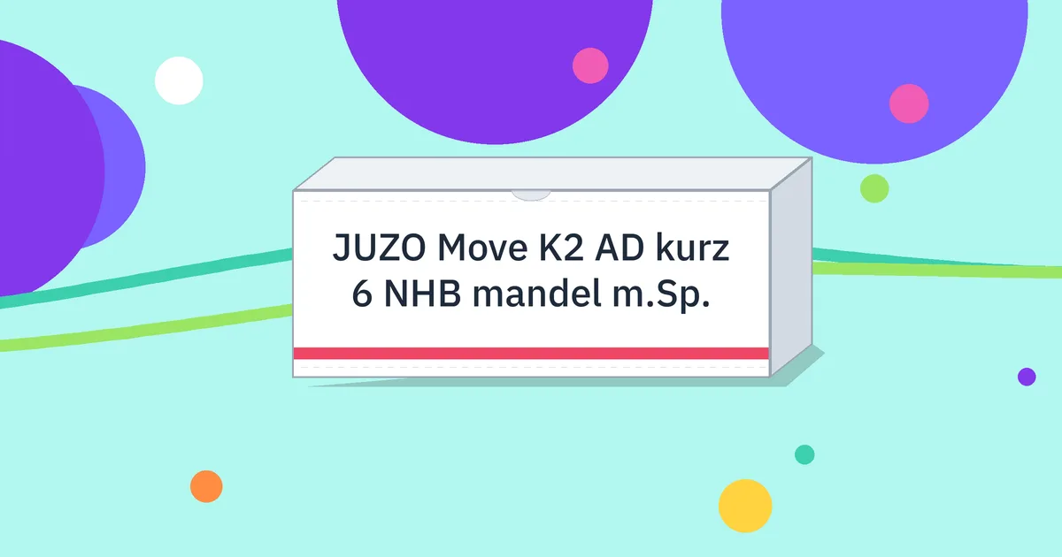 Symbolbild: Packung mit der Aufschrift JUZO Move K2 AD kurz 6 NHB mandel m.Sp. (PZN 16340100) – Verfügbarkeit und Bezug in Apotheken in Frankfurt am Main