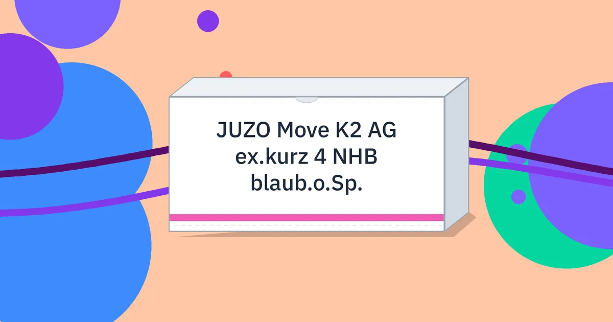 Symbolbild: Packung mit der Aufschrift JUZO Move K2 AG ex.kurz 4 NHB blaub.o.Sp. (PZN 18565234) – Verfügbarkeit und Bezug in Apotheken in Frankfurt am Main