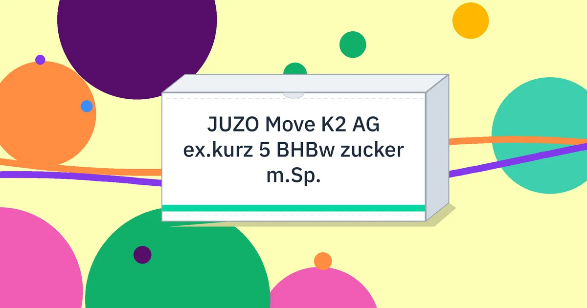 Symbolbild: Packung mit der Aufschrift JUZO Move K2 AG ex.kurz 5 BHBw zucker m.Sp. (PZN 18532275) – Verfügbarkeit und Bezug in Apotheken in Frankfurt am Main