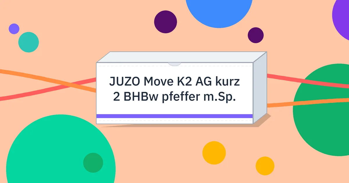 Symbolbild: Packung mit der Aufschrift JUZO Move K2 AG kurz 2 BHBw pfeffer m.Sp. (PZN 16645934) – Verfügbarkeit und Bezug in Apotheken in Frankfurt am Main