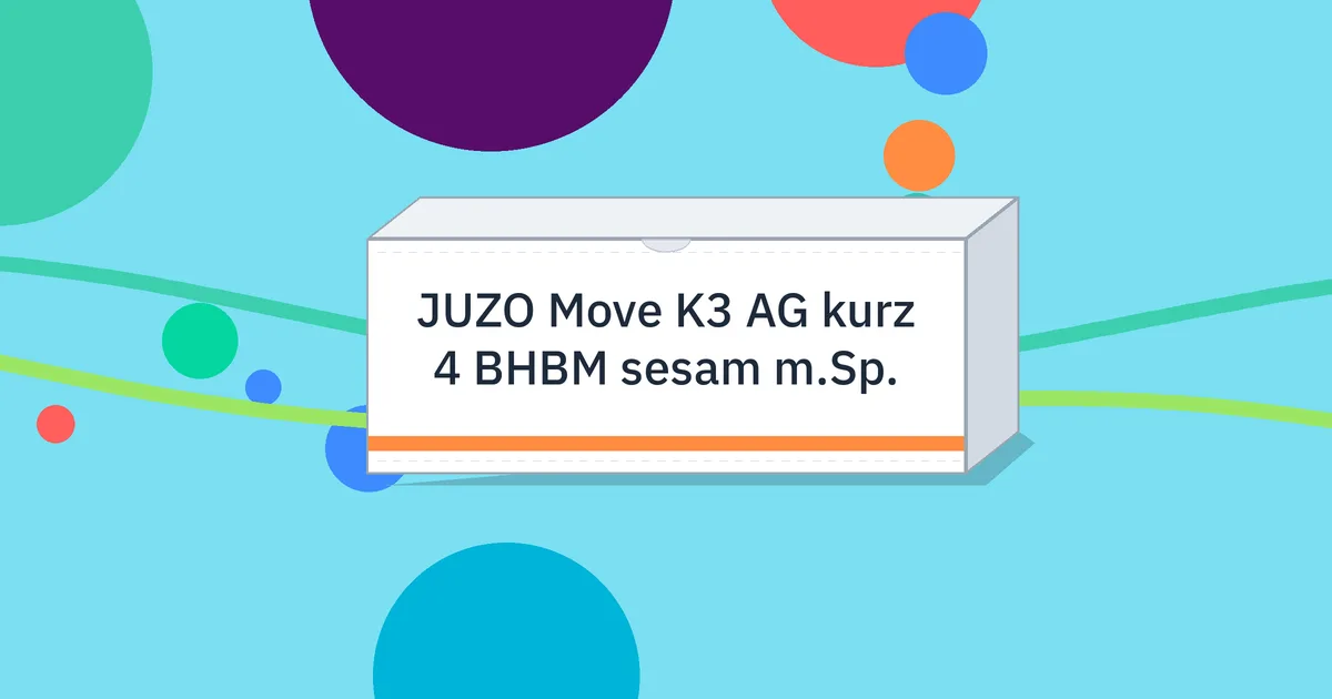 Symbolbild: Packung mit der Aufschrift JUZO Move K3 AG kurz 4 BHBM sesam m.Sp. (PZN 18580104) – Verfügbarkeit und Bezug in Apotheken in Frankfurt am Main