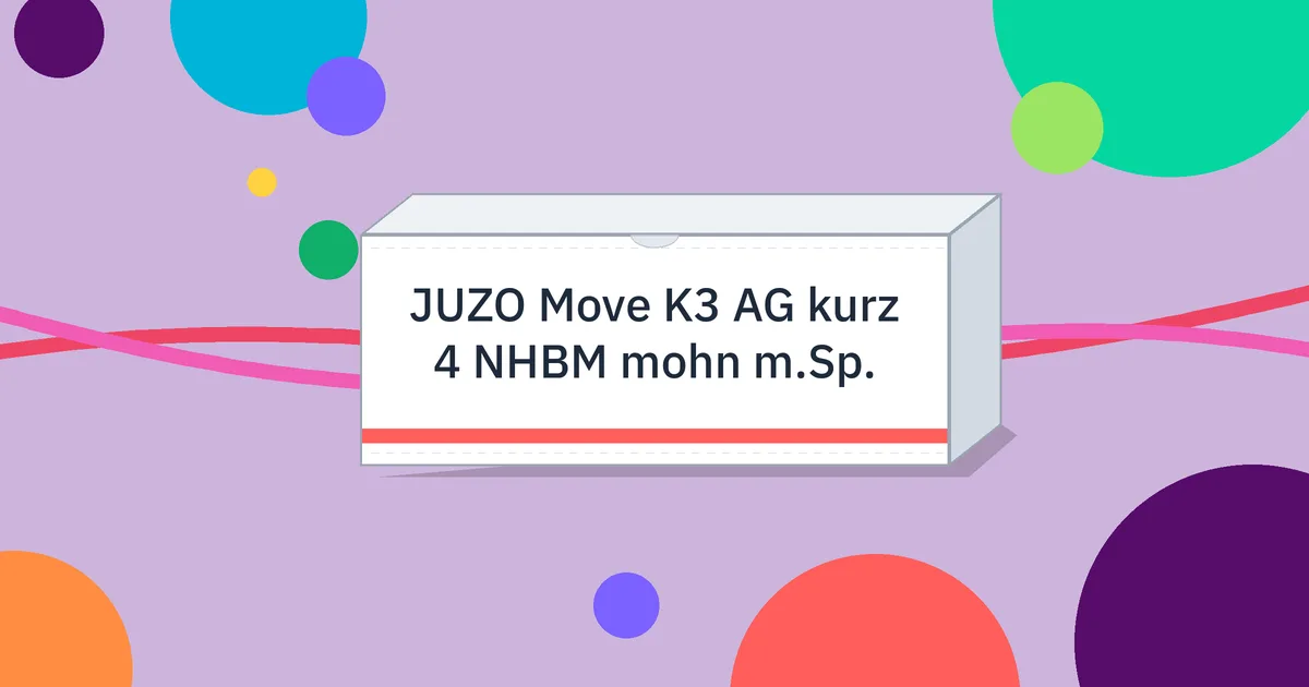 Symbolbild: Packung mit der Aufschrift JUZO Move K3 AG kurz 4 NHBM mohn m.Sp. (PZN 18590597) – Verfügbarkeit und Bezug in Apotheken in Frankfurt am Main