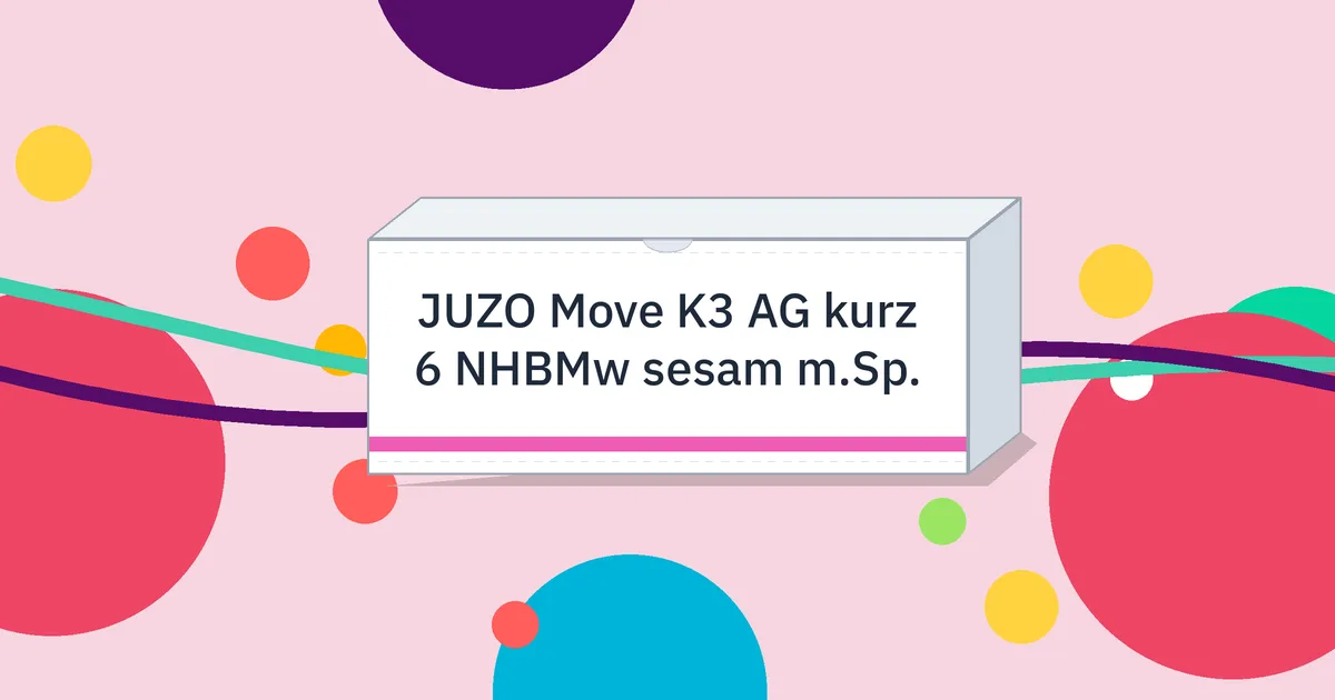 Symbolbild: Packung mit der Aufschrift JUZO Move K3 AG kurz 6 NHBMw sesam m.Sp. (PZN 18579012) – Verfügbarkeit und Bezug in Apotheken in Frankfurt am Main