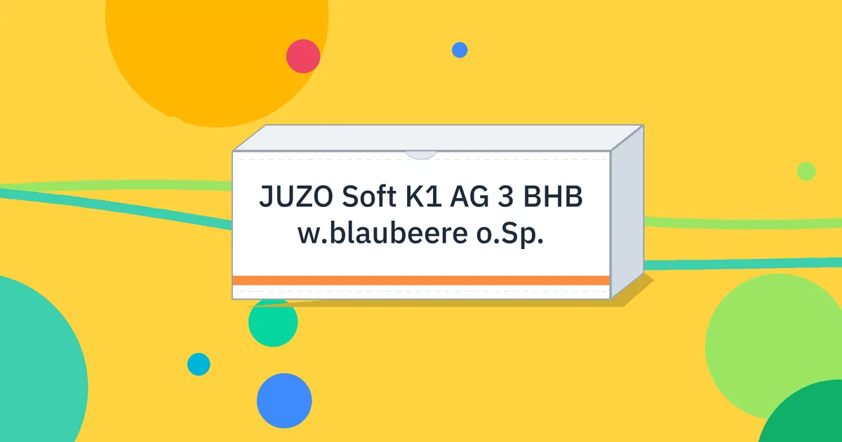 Symbolbild: Packung mit der Aufschrift JUZO Soft K1 AG 3 BHB w.blaubeere o.Sp. (PZN 14837575) – Verfügbarkeit und Bezug in Apotheken in Frankfurt am Main