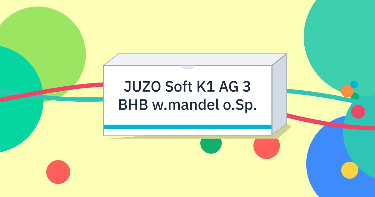 Symbolbild: Packung mit der Aufschrift JUZO Soft K1 AG 3 BHB w.mandel o.Sp. (PZN 14837635) – Verfügbarkeit und Bezug in Apotheken in Frankfurt am Main