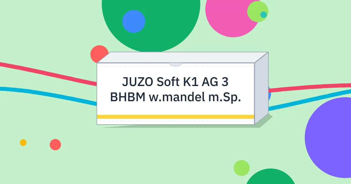 Symbolbild: Packung mit der Aufschrift JUZO Soft K1 AG 3 BHBM w.mandel m.Sp. (PZN 14863064) – Verfügbarkeit und Bezug in Apotheken in Frankfurt am Main