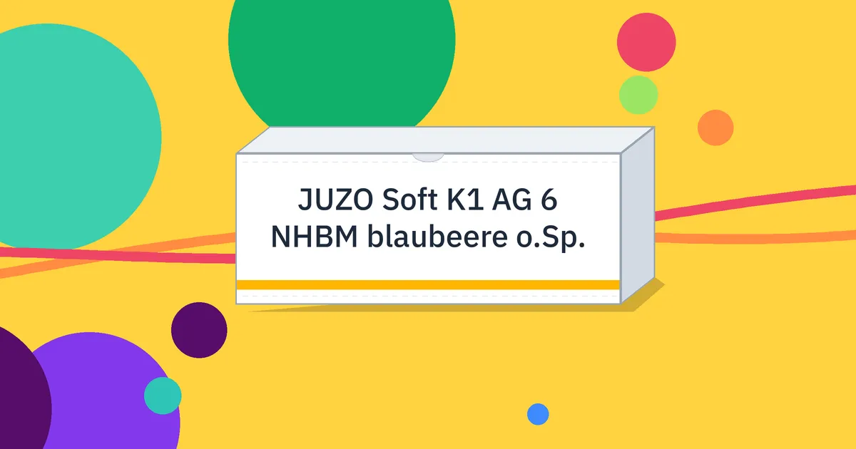 Symbolbild: Packung mit der Aufschrift JUZO Soft K1 AG 6 NHBM blaubeere o.Sp. (PZN 14996109) – Verfügbarkeit und Bezug in Apotheken in Frankfurt am Main
