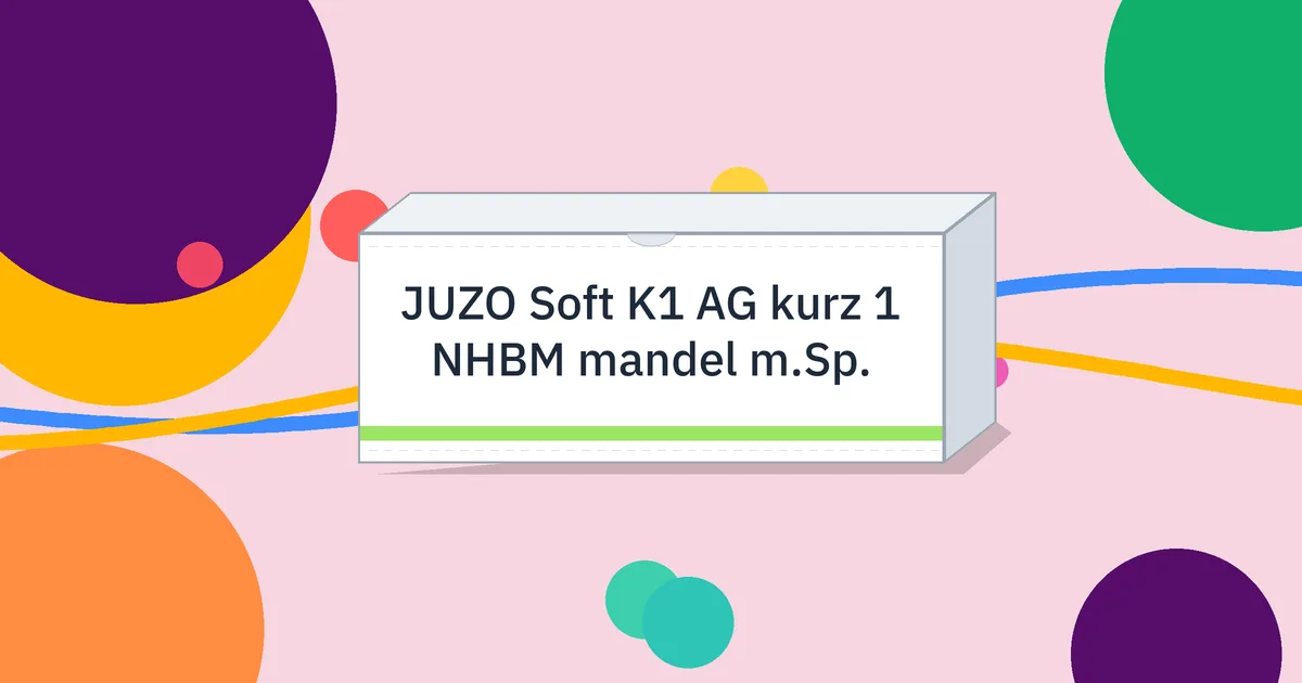 Symbolbild: Packung mit der Aufschrift JUZO Soft K1 AG kurz 1 NHBM mandel m.Sp. (PZN 15015875) – Verfügbarkeit und Bezug in Apotheken in Frankfurt am Main