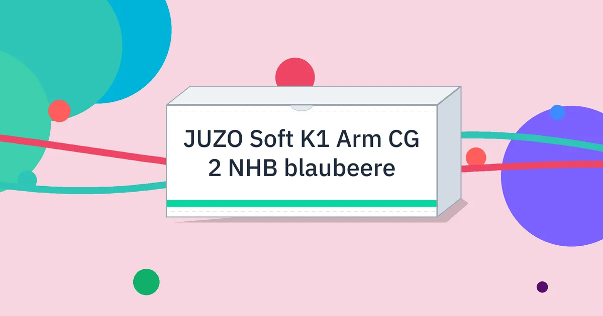 Symbolbild: Packung mit der Aufschrift JUZO Soft K1 Arm CG 2 NHB blaubeere (PZN 15507182) – Verfügbarkeit und Bezug in Apotheken in Frankfurt am Main