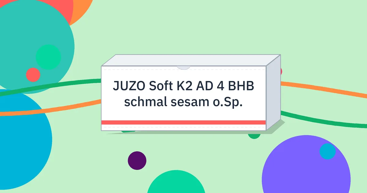 Symbolbild: Packung mit der Aufschrift JUZO Soft K2 AD 4 BHB schmal sesam o.Sp. (PZN 15467028) – Verfügbarkeit und Bezug in Apotheken in Frankfurt am Main