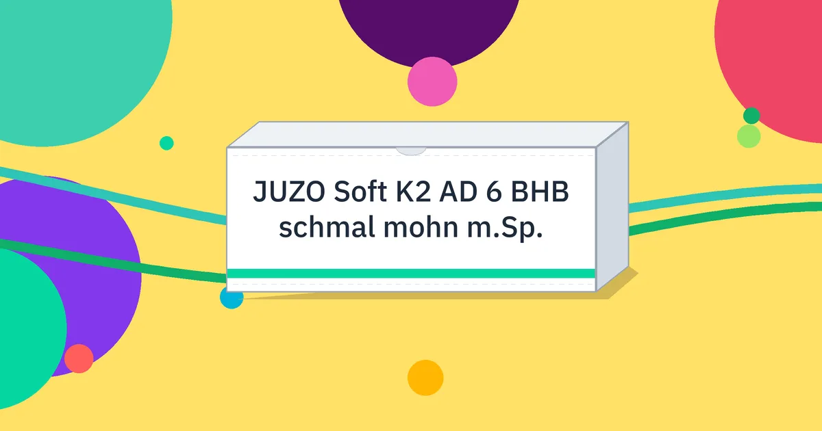 Symbolbild: Packung mit der Aufschrift JUZO Soft K2 AD 6 BHB schmal mohn m.Sp. (PZN 15465360) – Verfügbarkeit und Bezug in Apotheken in Frankfurt am Main