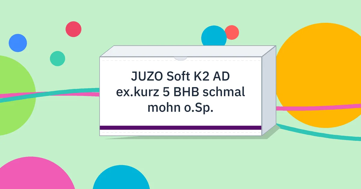 Symbolbild: Packung mit der Aufschrift JUZO Soft K2 AD ex.kurz 5 BHB schmal mohn o.Sp. (PZN 15468648) – Verfügbarkeit und Bezug in Apotheken in Frankfurt am Main