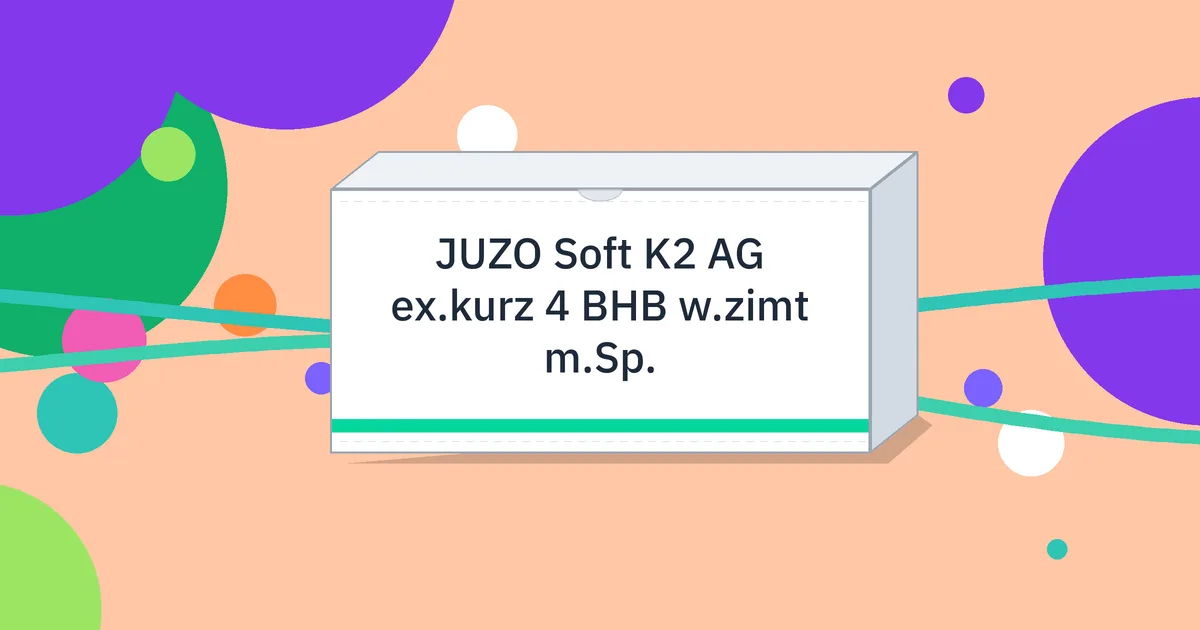 Symbolbild: Packung mit der Aufschrift JUZO Soft K2 AG ex.kurz 4 BHB w.zimt m.Sp. (PZN 14843268) – Verfügbarkeit und Bezug in Apotheken in Frankfurt am Main