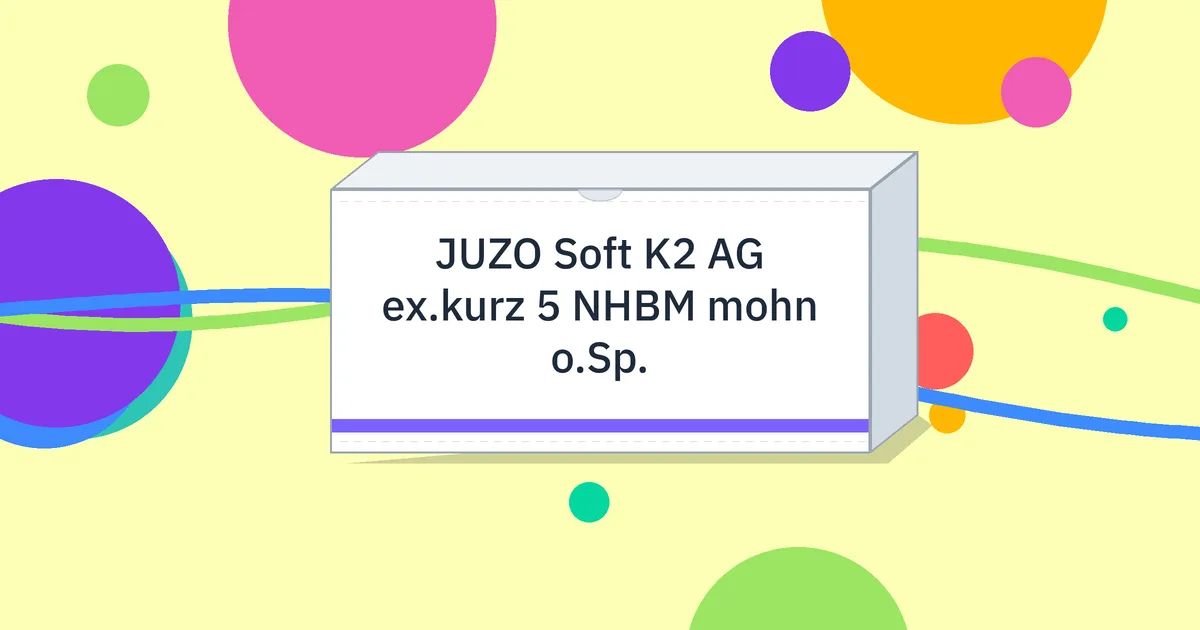 Symbolbild: Packung mit der Aufschrift JUZO Soft K2 AG ex.kurz 5 NHBM mohn o.Sp. (PZN 14998752) – Verfügbarkeit und Bezug in Apotheken in Frankfurt am Main