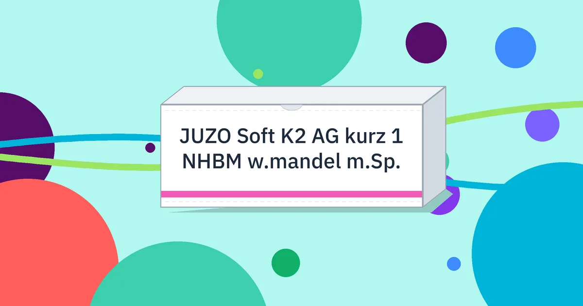 Symbolbild: Packung mit der Aufschrift JUZO Soft K2 AG kurz 1 NHBM w.mandel m.Sp. (PZN 15019672) – Verfügbarkeit und Bezug in Apotheken in Frankfurt am Main